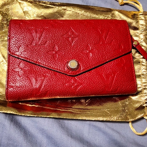 Louis Vuitton | Bags | Louis Vuitton Red Leather Wallet With Monogram ...